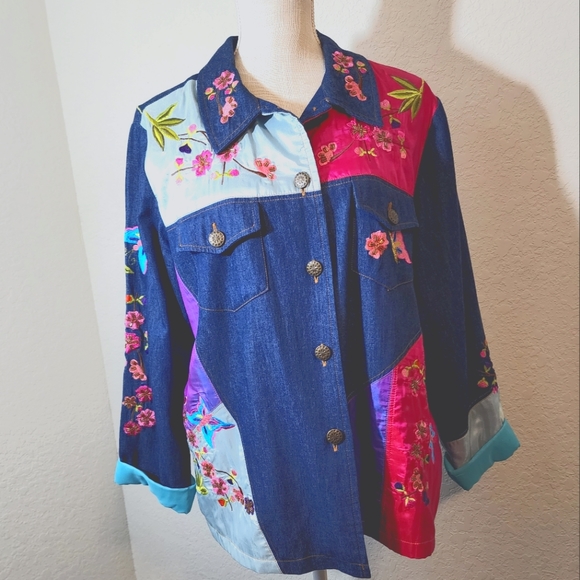 indigo moon | Jackets & Coats | Indigo Moon Denim Satin Embroidered ...